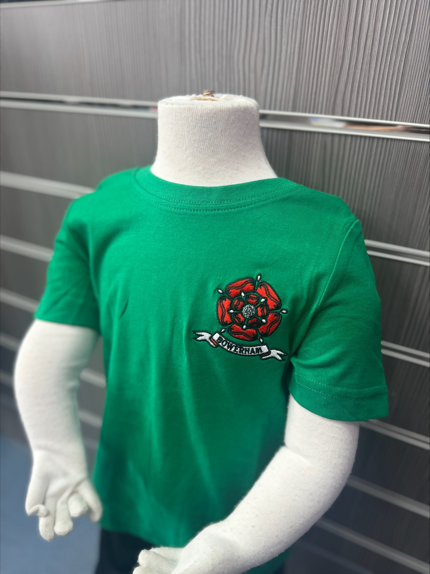 Rose logo P.E. t-shirt in Green - Bowerham Primary - Schoolwear ...